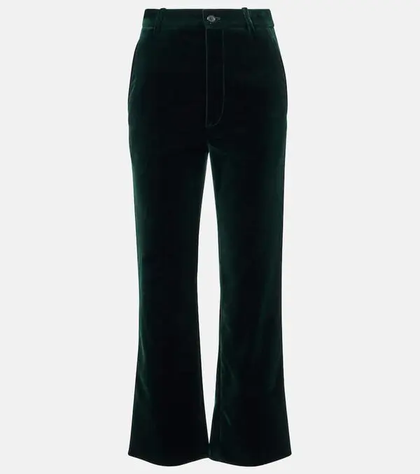 Saint Laurent Cotton Velvet Straight Pants - Green