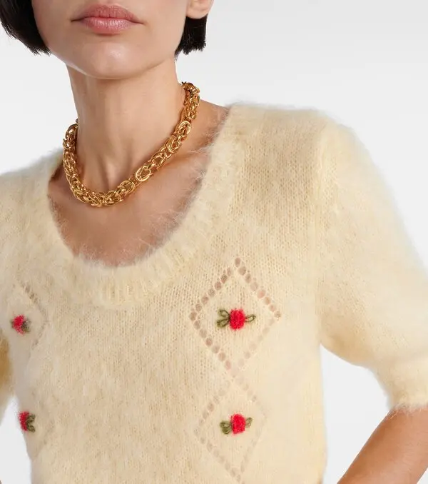 Alessandra Rich Embroidered Mohair-blend Sweater - Yellow