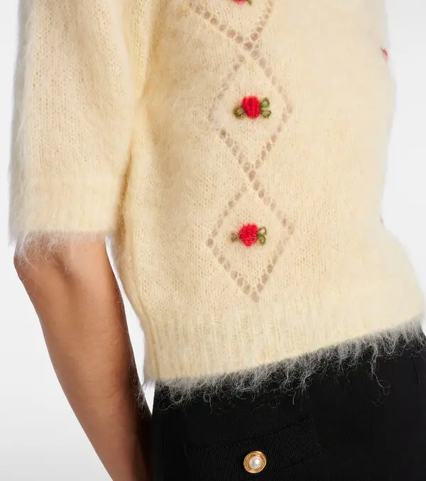 Alessandra Rich Embroidered Mohair-blend Sweater - Yellow
