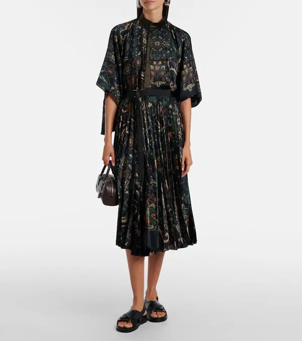 Sacai Floral Pleated Midi Skirt - Multicoloured