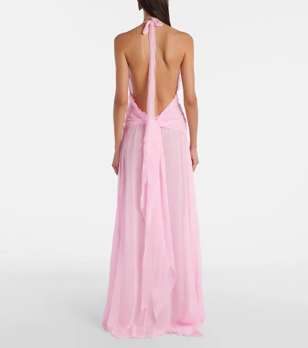 Blumarine Ruffled Silk Georgette Maxi Dress - Pink
