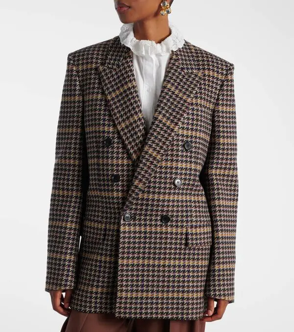 Saint Laurent Houndstooth Double-breasted Wool Blazer - Multicoloured