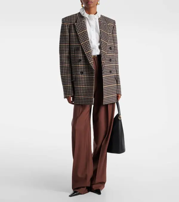 Saint Laurent Houndstooth Double-breasted Wool Blazer - Multicoloured