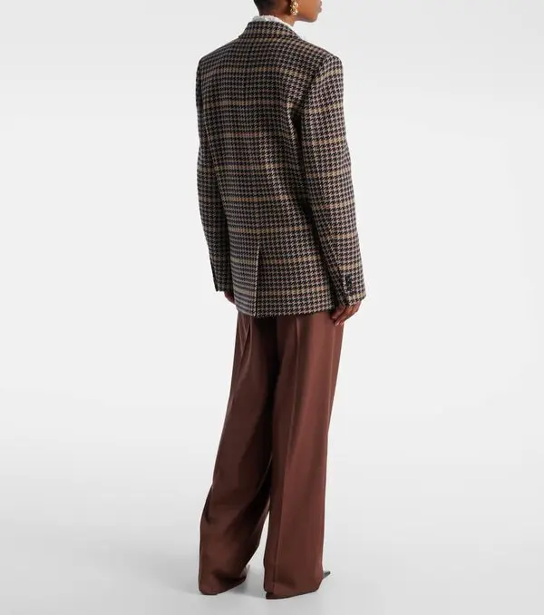 Saint Laurent Houndstooth Double-breasted Wool Blazer - Multicoloured