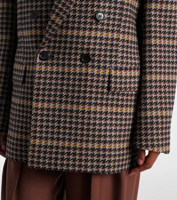 Saint Laurent Houndstooth Double-breasted Wool Blazer - Multicoloured