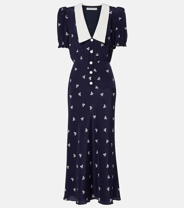 Alessandra Rich Printed Silk Midi Dress - Blue