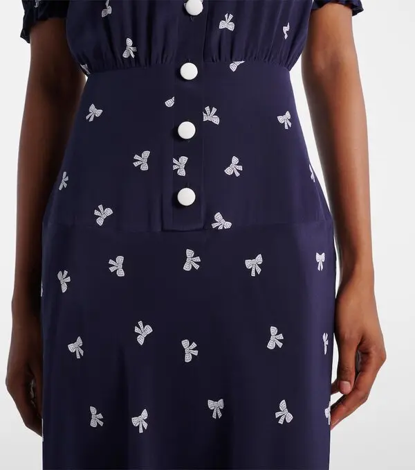 Alessandra Rich Printed Silk Midi Dress - Blue