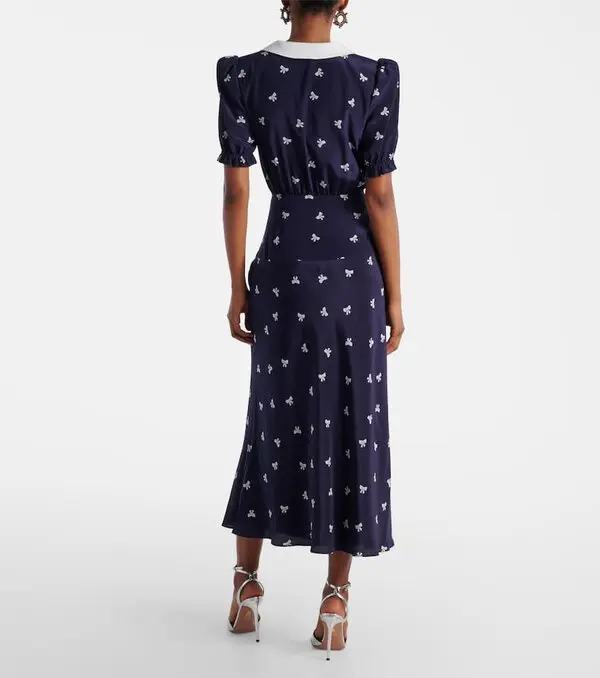 Alessandra Rich Printed Silk Midi Dress - Blue