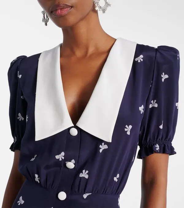 Alessandra Rich Printed Silk Midi Dress - Blue