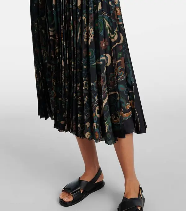 Sacai Floral Pleated Midi Skirt