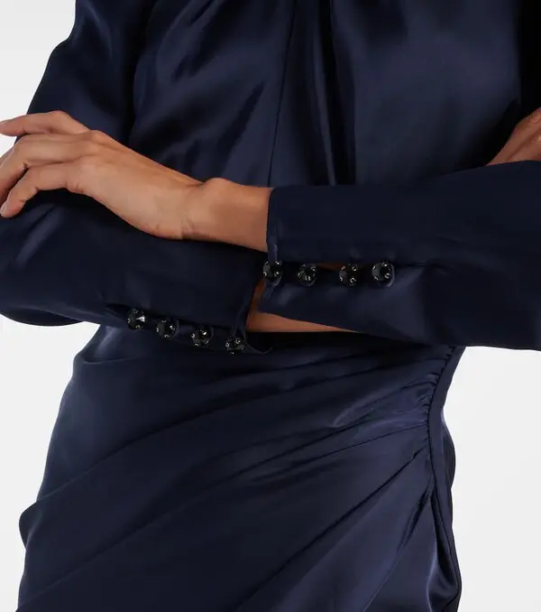 SELF-PORTRAIT Draped Satin Midi Dress
