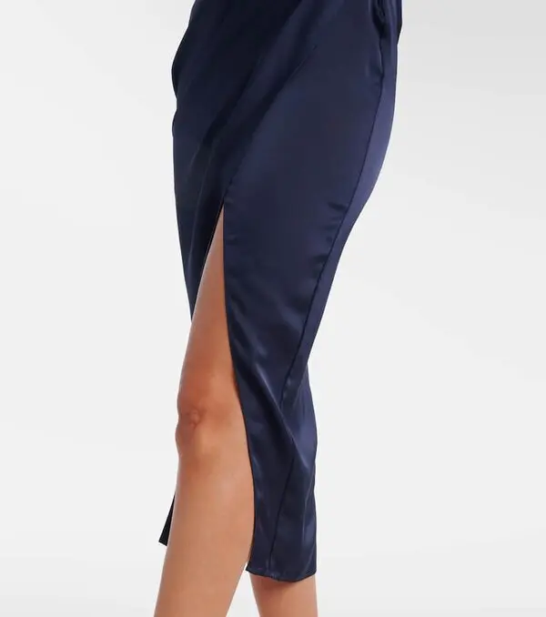 SELF-PORTRAIT Draped Satin Midi Dress