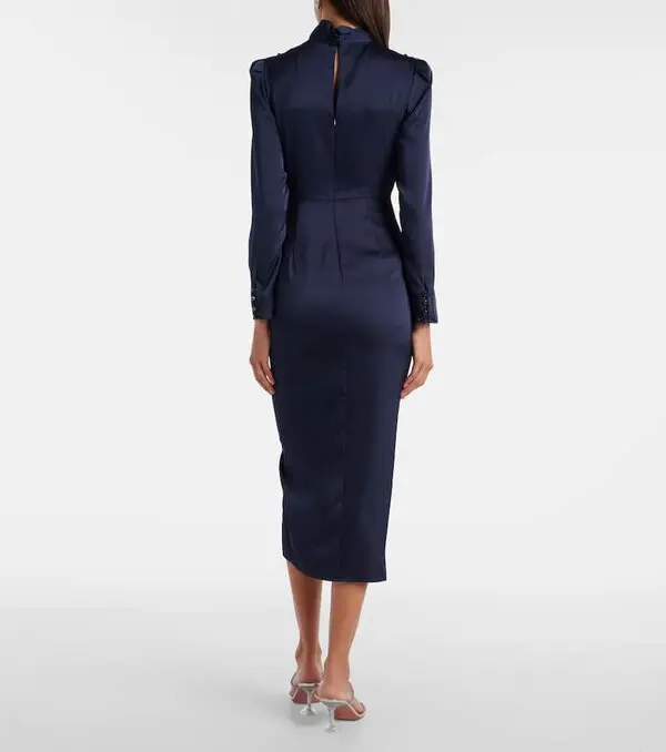 SELF-PORTRAIT Draped Satin Midi Dress