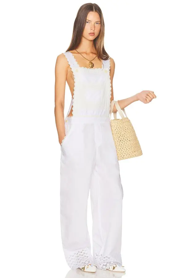 HELSA The Summer Overalls With Vintage Swiss Embroidery - White