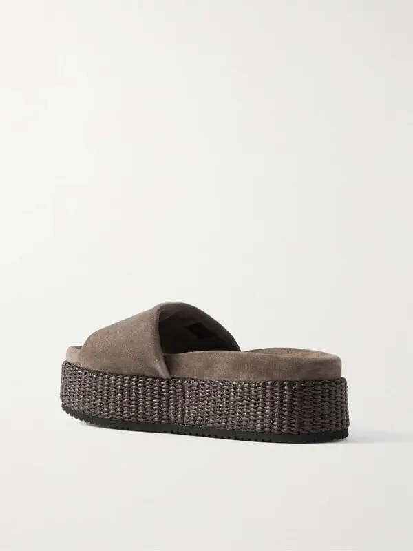Brunello Cucinelli Suede Platform Espadrille Sandals - Dark Brown