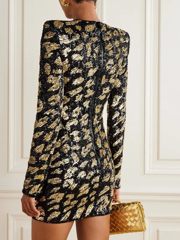 Balmain Bead-embellished Sequined Mini Dress - Animal Print