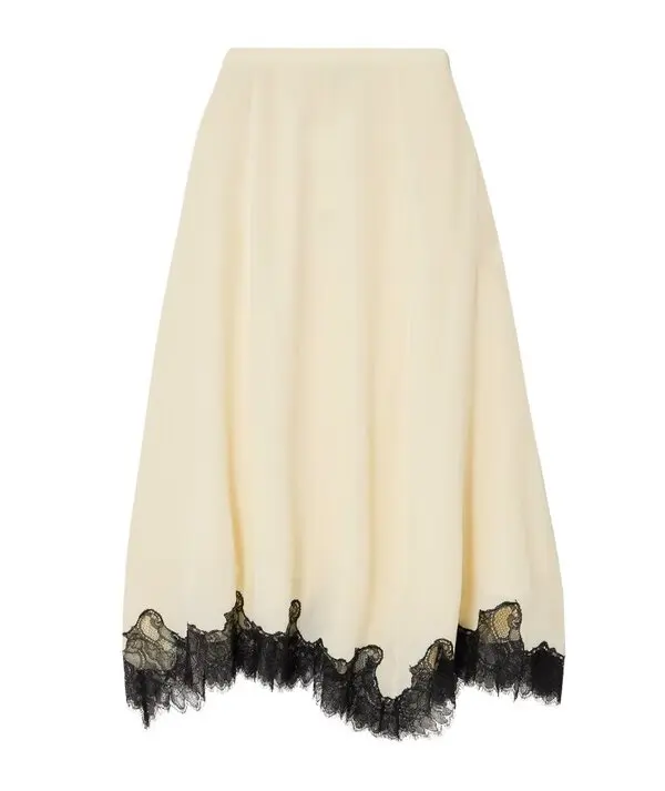 Ulla Johnson Rosine Lace-trimmed Silk Crepe De Chine Midi Skirt - Cream