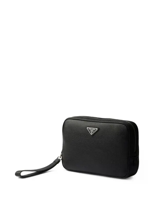 Prada Leather Pouch With Metal Logo