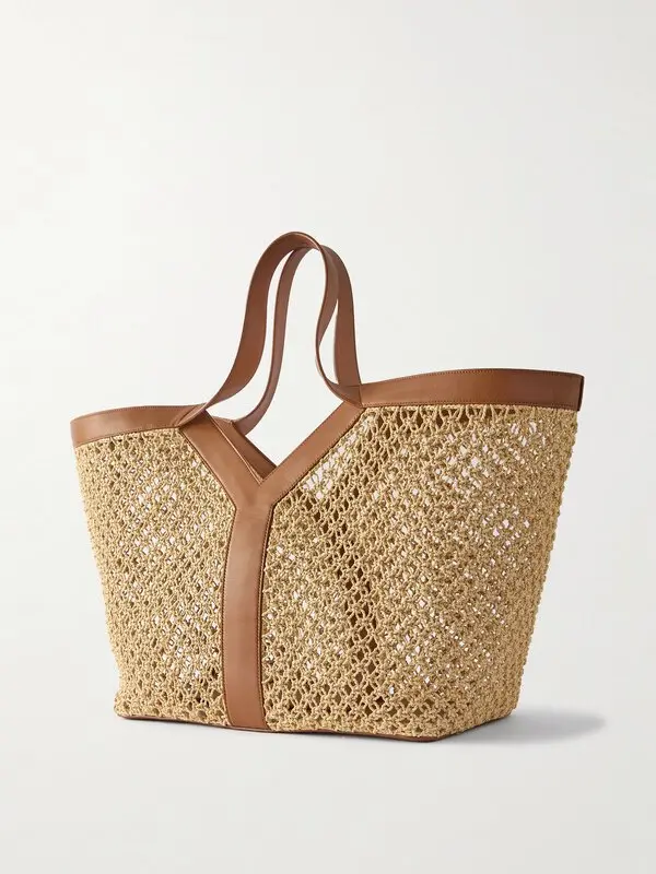 Saint Laurent Leather-trimmed Woven Raffia Tote