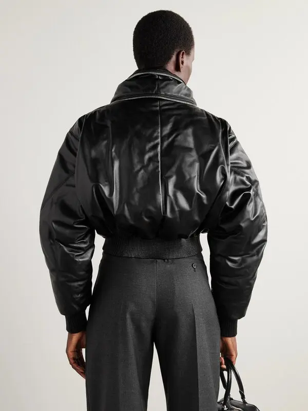 Givenchy Cropped Layered Leather Bomber Jacket - Black