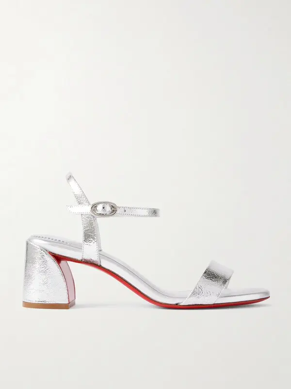 CHRISTIAN LOUBOUTIN Miss Jane 55 Metallic Textured-leather Sandals - Silver