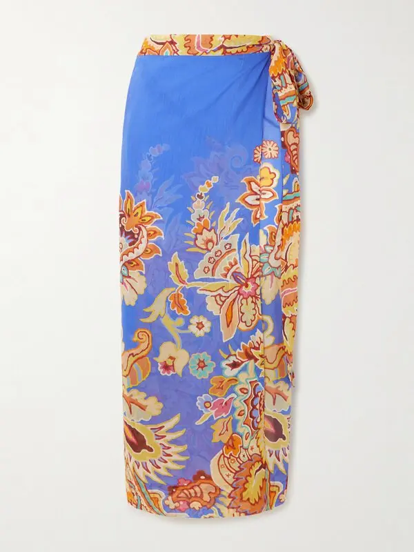 Etro Printed Cotton And Silk-blend Voile Pareo - Blue