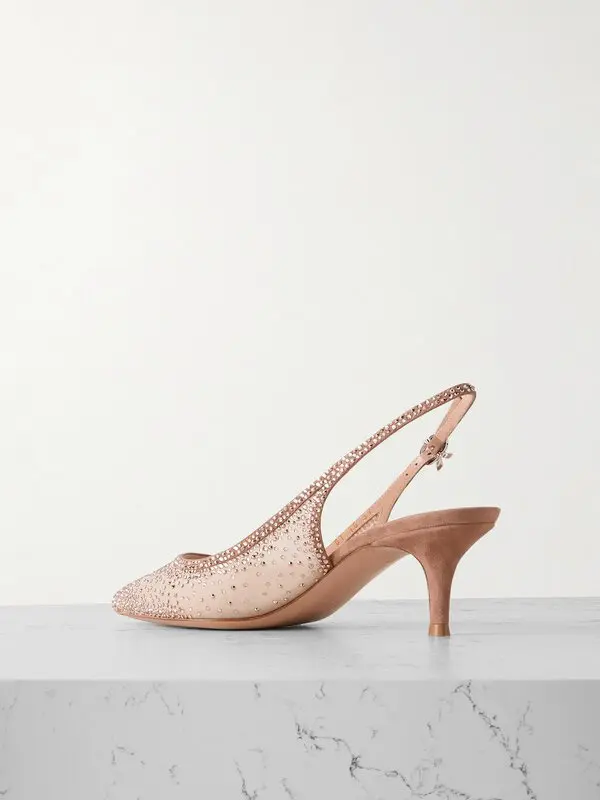 GIANVITO ROSSI Regina 55 Crystal-embellished Organza Slingback Pumps - Pink