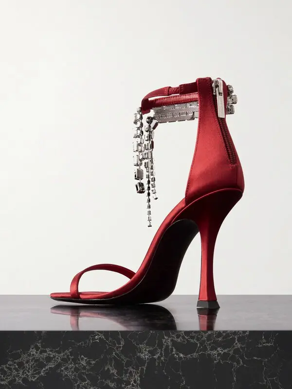 JIMMY CHOO Verity 100 Crystal-embellished Satin Sandals - Red