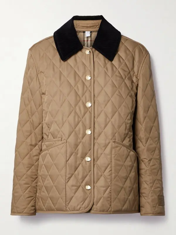 Burberry Quilted Shell Jacket With Corduroy Trim - Brown