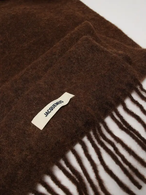 Jacquemus Mohair And Alpaca Blend Scarf With Logo And Fringed Hem - Brown