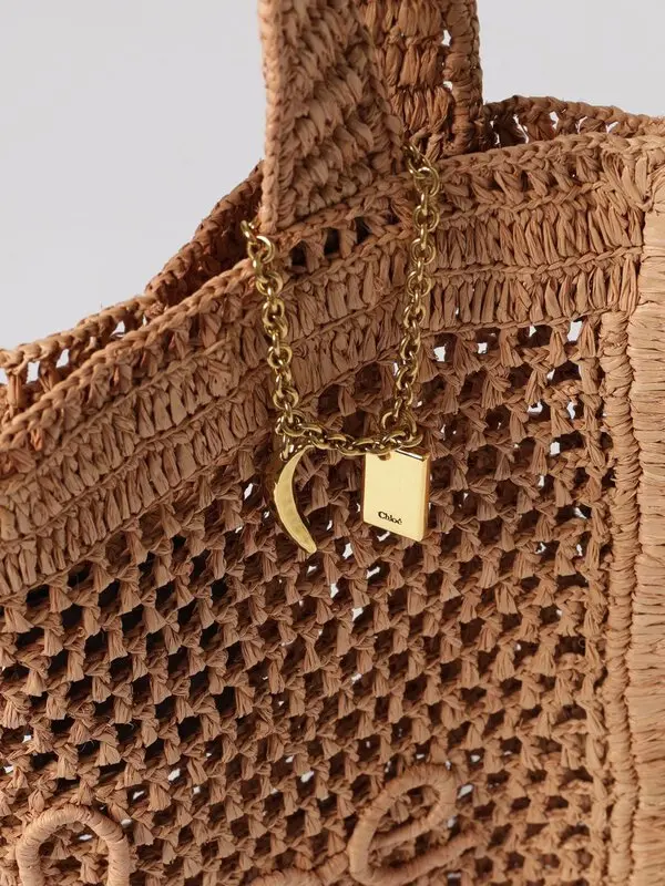 Chloé Summer Banana Crochet Raffia Bag - Beige