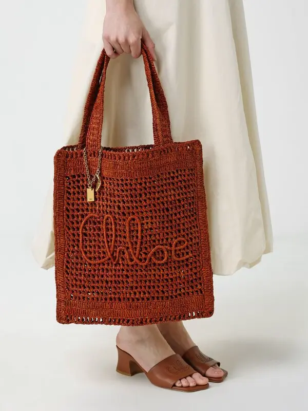 Chloé Summer Banana Crochet Raffia Bag - Brown