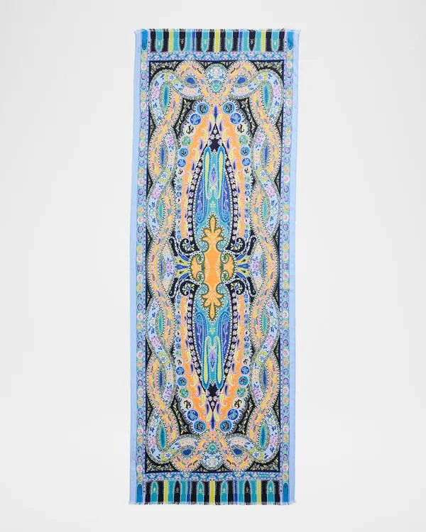 Etro Paisley Wool-silk Scarf - S9883 Multicolour On Blue Base