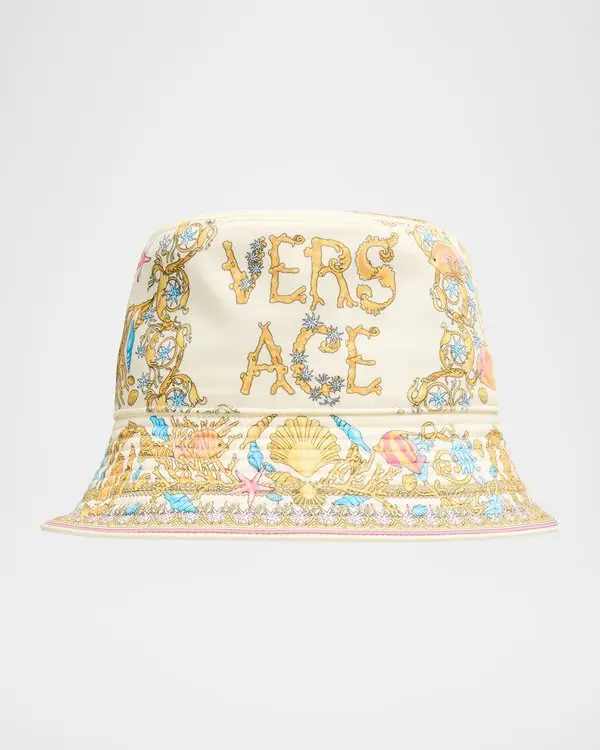Versace Underwater Baroque Print Twill Bucket Hat - 5k640 Eggshell Multicolor