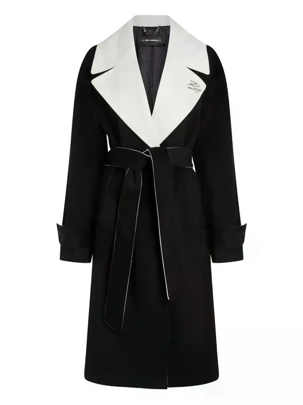 Karl Lagerfeld Belted Coat With Contrast Collar