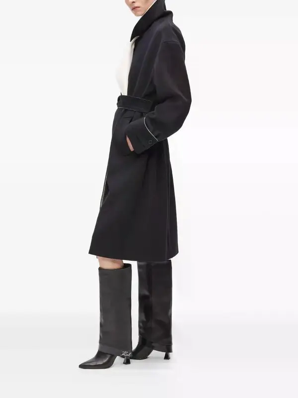 Karl Lagerfeld Belted Coat With Contrast Collar
