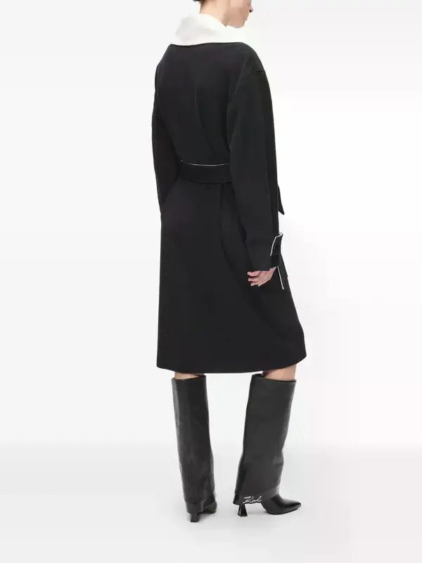 Karl Lagerfeld Belted Coat With Contrast Collar