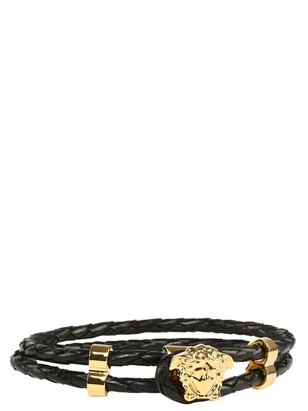 Versace Medusa Braided Leather Bracelet - Black