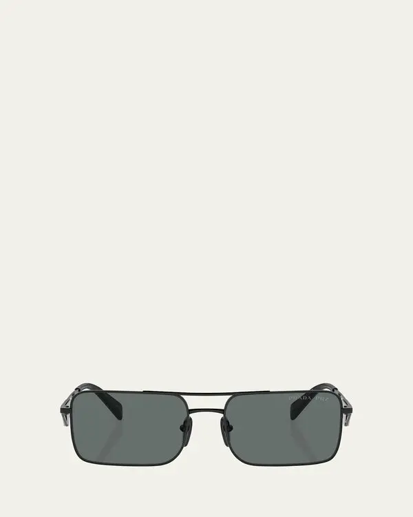 Prada Polarized Steel Rectangular Sunglasses - Black