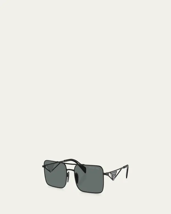 Prada Polarized Steel Rectangular Sunglasses