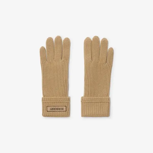 Burberry Logo Patch Wool Blend Gloves - Sand Beige