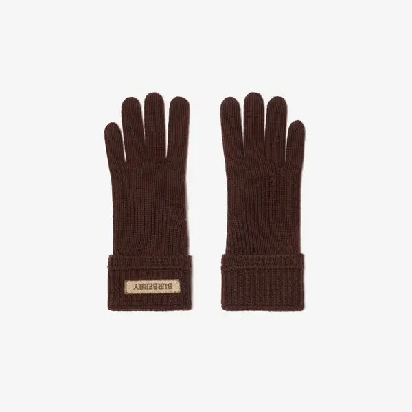 Burberry Logo Patch Wool Blend Gloves - Treacle Brown