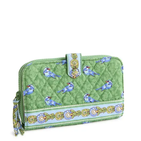 VERA BRADLEY Large Tab Wallet In Green Birds - Green/blue