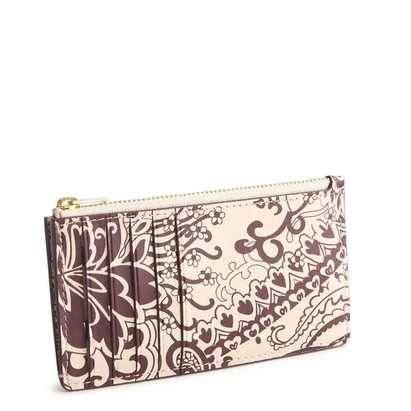 VERA BRADLEY Linear Card Case In Eclectic Paisley Cottage Cream - Red/white
