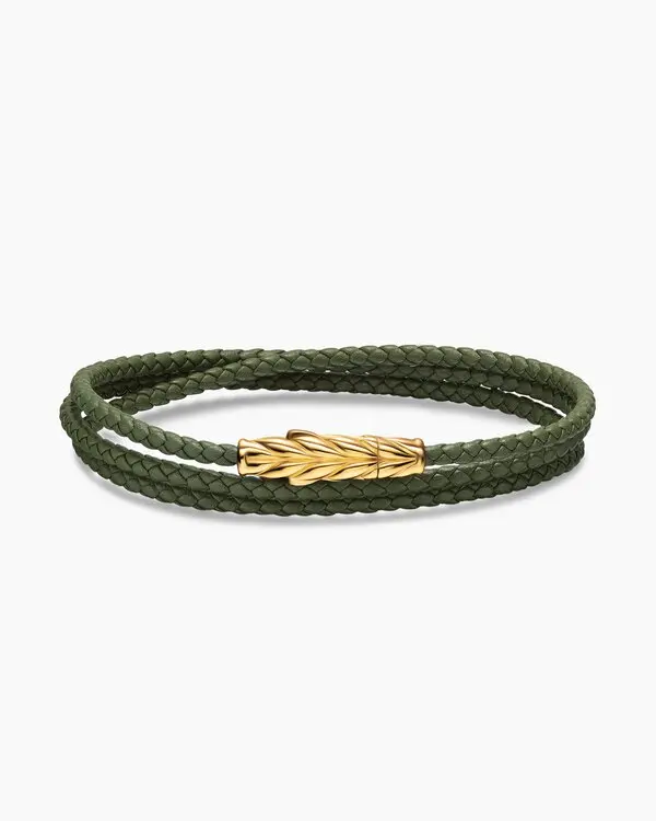 David Yurman Chevron Triple Wrap Bracelet - Green Leather