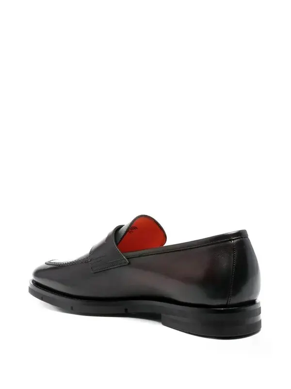 Santoni Almond-toe Leather Penny Loafers - Red