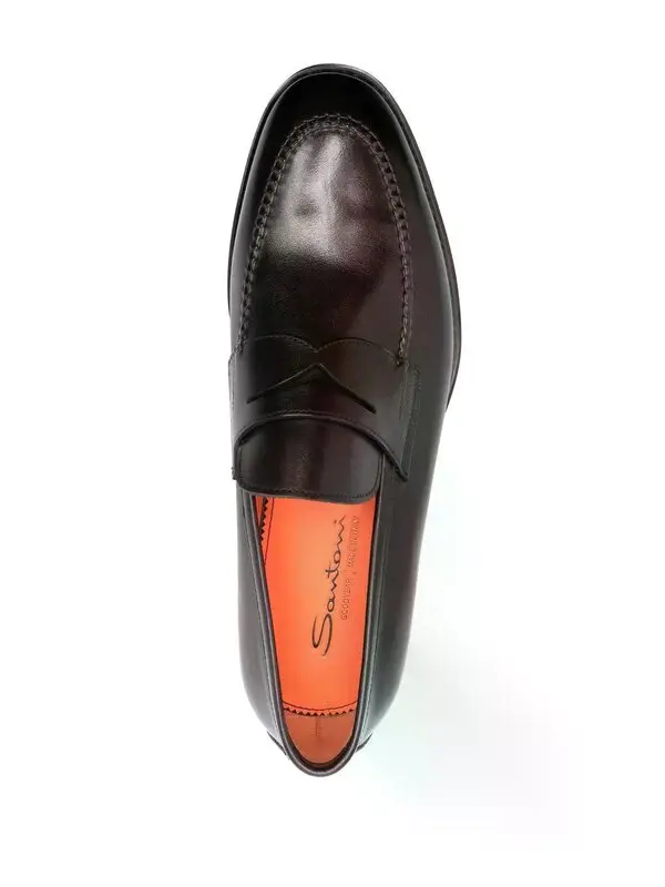Santoni Almond-toe Leather Penny Loafers - Red