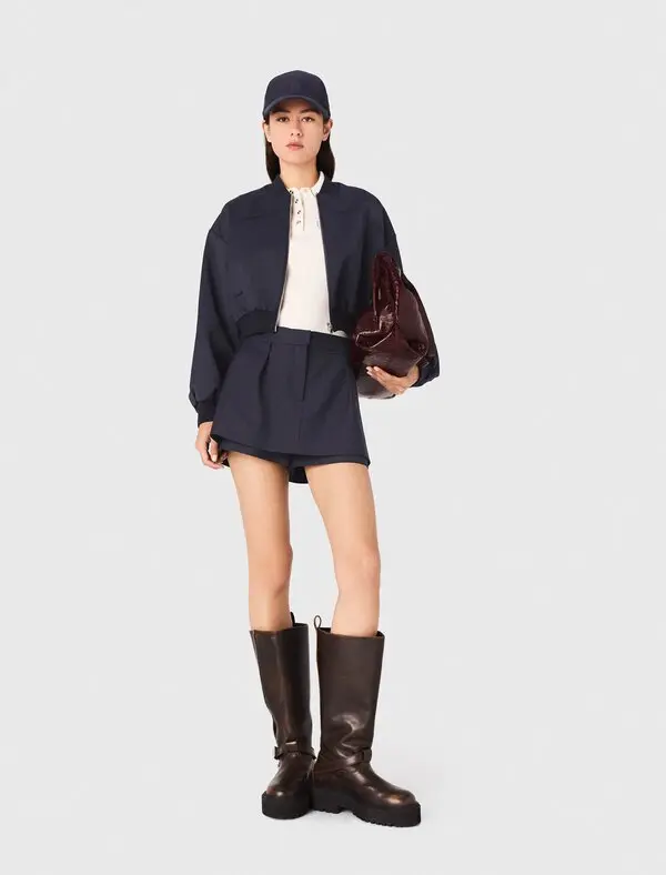 Maje Zipped Mix Wool Bomber Jacket