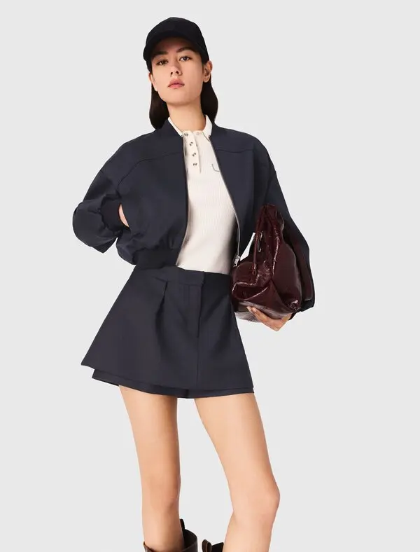 Maje Zipped Mix Wool Bomber Jacket