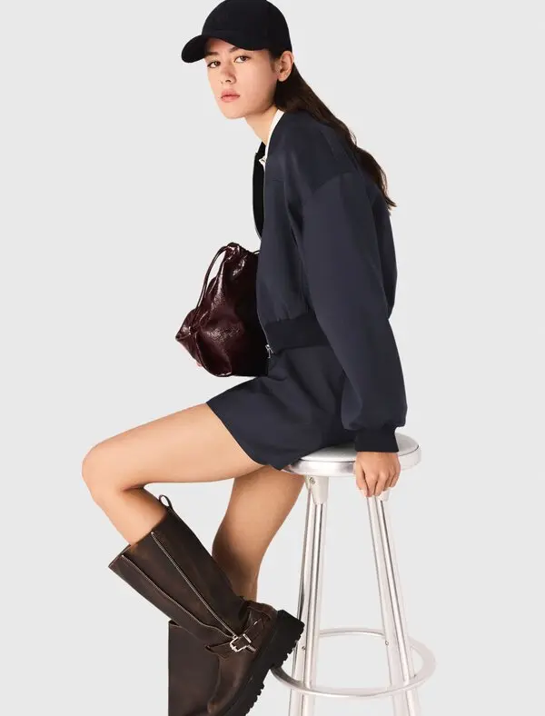 Maje Zipped Mix Wool Bomber Jacket